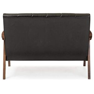 Allora Faux Leather Loveseat in Black and Walnut