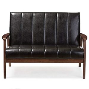 Allora Faux Leather Loveseat in Black and Walnut