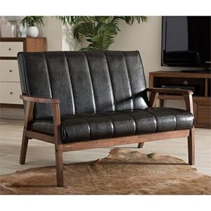 Allora Faux Leather Loveseat in Black and Walnut