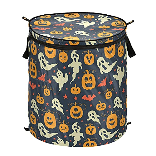 Halloween Ghost Pumpkin Pop Up Laundry Hamper with Lid Foldable Storage Basket Collapsible Laundry Bag for Apartment Travel Picnics