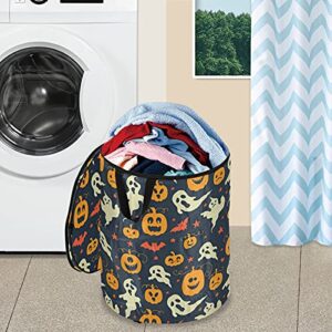 Halloween Ghost Pumpkin Pop Up Laundry Hamper with Lid Foldable Storage Basket Collapsible Laundry Bag for Apartment Travel Picnics