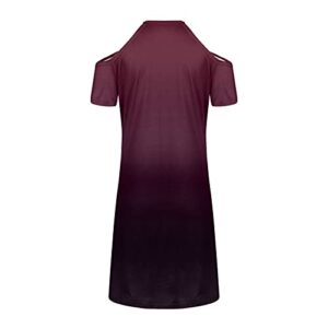 WYTong Women's Dresses Gradient Strapless Cold Shoulder V-Neck Mini Dress Casual Loose Dress(Purple,Small)