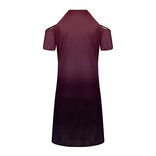 WYTong Women's Dresses Gradient Strapless Cold Shoulder V-Neck Mini Dress Casual Loose Dress(Purple,Small)