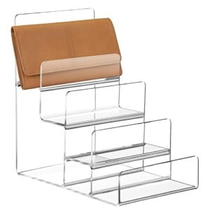 doitool 4- tier handbag purse riser display shelf, clear acrylic wallet display stand holder, jewelry display riser shelf for display or collection