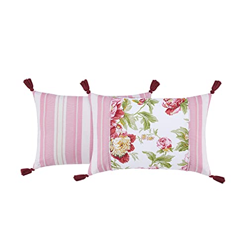 Waverly Forever Peony Reversible Traditional Floral Decorative Throw Pillows for Bed, 14" x 20", Berry