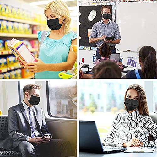 50Pack 3 Ply Black Disposable Face Masks for Adult Women Mens Home Personal Safety and Protection (Black)