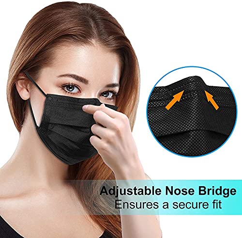 50Pack 3 Ply Black Disposable Face Masks for Adult Women Mens Home Personal Safety and Protection (Black)