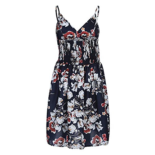 WYTong Women's Petite Dresses Fashion Sexy V-neck High Waist Floral Sling Waist Dress Short Skirt Swing Dress(Black,Small)