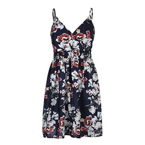 WYTong Women's Petite Dresses Fashion Sexy V-neck High Waist Floral Sling Waist Dress Short Skirt Swing Dress(Black,Small)