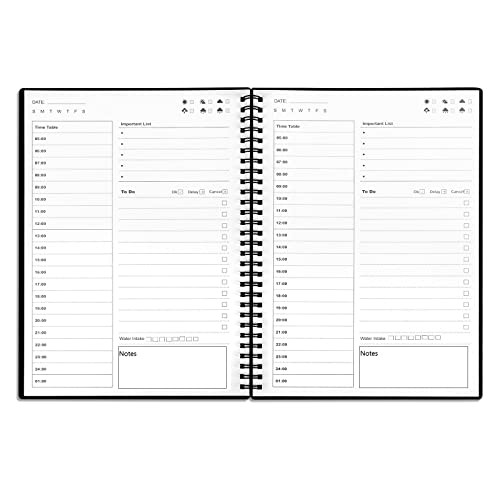 Undated Daily Planner, To Do List Notebook, Hourly Planner, Time Management Manual and Planner, Personal Organizers, 5.2"x7.5", 75 Sheets/150 Pages