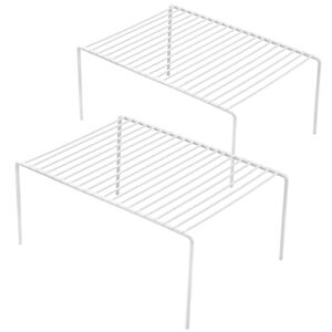 ipegtop set of 2 kitchen cupboard organiser, freezer cabinet shelf wire rack, medium (13 x 9.4 inch) rustproof steel storage space saver shelves for countertops pantries utensils countertops -white