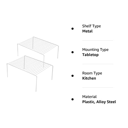 iPEGTOP Set of 2 Kitchen Cupboard Organiser, Freezer Cabinet Shelf Wire Rack, Medium (13 x 9.4 Inch) Rustproof Steel Storage Space Saver Shelves for Countertops Pantries Utensils Countertops -White