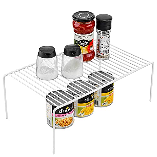 iPEGTOP Set of 2 Kitchen Cupboard Organiser, Freezer Cabinet Shelf Wire Rack, Medium (13 x 9.4 Inch) Rustproof Steel Storage Space Saver Shelves for Countertops Pantries Utensils Countertops -White