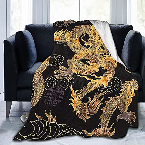 Yellow Dragon Fleece Throw Blanket for Couch Sofa or Bed Throw Size, Soft Fuzzy Plush Blanket, Luxury Flannel Lap Blanket, Super Cozy and Comfy for All Seasons 50 x 60 inch…