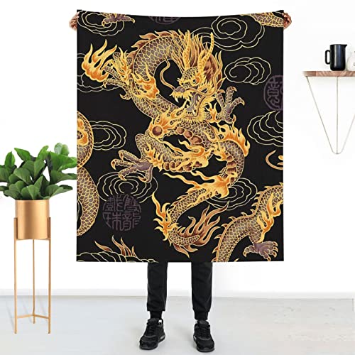 Yellow Dragon Fleece Throw Blanket for Couch Sofa or Bed Throw Size, Soft Fuzzy Plush Blanket, Luxury Flannel Lap Blanket, Super Cozy and Comfy for All Seasons 50 x 60 inch…