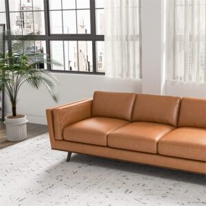 Allora Mid-Century Modern Brooklyn Genuine Italian Tanned Leather Living Room Lounge Sofa, 89 inch W, in Cognac Tan Brown