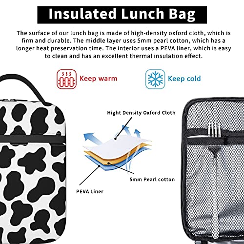 Cow print Portable Lunch Bag cooler bags Insulated Thermal Lunch Tote Box For Women Men Adults Kids Work Travel Picnic