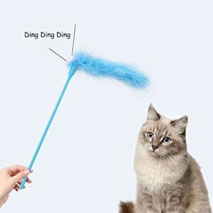 Cat Wand Toys, 3 PCS Interactive Cat Feather Toys Colorful Cat Teaser Wand with Bell for Indoor Cats, Kitties