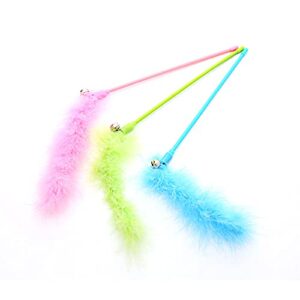 Cat Wand Toys, 3 PCS Interactive Cat Feather Toys Colorful Cat Teaser Wand with Bell for Indoor Cats, Kitties