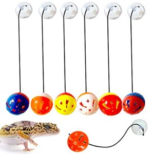 6 pack bearded dragon toy bell balls, reptile lizard toy balls with suction cups and ropes for bearded dragon, lizard, gecko and other small pet animals