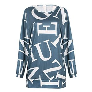 WYTong Women's Dresses Letters Printed Round Neck Dress Sweatshirt Long Sleeve Pullover Dresses(Blue,Small)