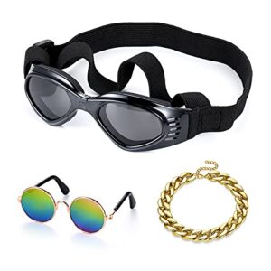 avaner dog costume set, cat sunglasses set, pet glasses, dog gold chain for cat and small dog (3 pcs)