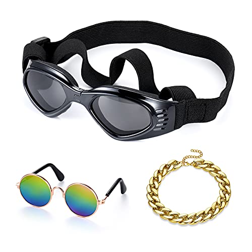 Avaner Dog Costume Set, Cat Sunglasses Set, Pet Glasses, Dog Gold Chain for Cat and Small Dog (3 Pcs)