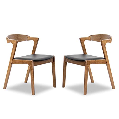 Allora Mid Century Faux Leather Leather Dining Chair in Black (Set of 2)