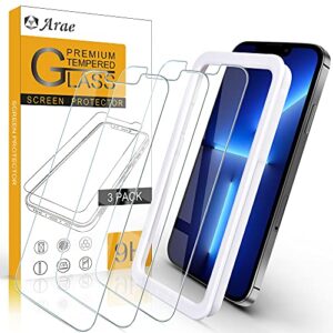 arae screen protector compatible with iphone 13 pro max / 14 plus, hd tempered glass anti scratch work with most case, 6.7 inch, 3 pack