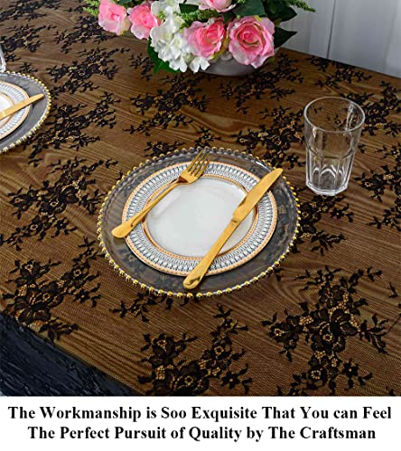 Lace Tablecloth Rectangle 60x120 Black Lace Tablecloth Lace Table Clothes Eyelash Vintage Reusable Table Cloths Lace Tablecloth Floral Embroidered Tablecloth Linen Flower Tablecloth (1, Black)