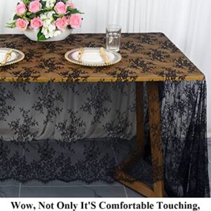 Lace Tablecloth Rectangle 60x120 Black Lace Tablecloth Lace Table Clothes Eyelash Vintage Reusable Table Cloths Lace Tablecloth Floral Embroidered Tablecloth Linen Flower Tablecloth (1, Black)