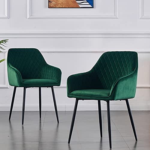 KEIVVAKN Dining Chairs Green Velvet Dining Chairs Set of 2 with Arms Modern Upholstered Chairs for Dining Room