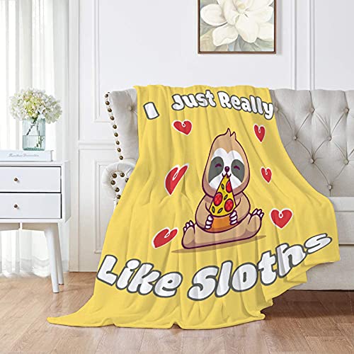 I Just Really Like Sloth Flannel Blanket Plush Throw Fuzzy Lightweight King Size Super Soft for Couch, Bed, Sofa Ultra Luxurious Warm and Cozy for All Seasons 80"x60" for Adult