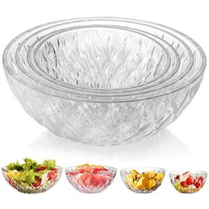 zoofox set of 4 salad bowls, acrylic mixing and serving bowls for fruit, salad, popcorn, chips, dips, condiments, party snack and more