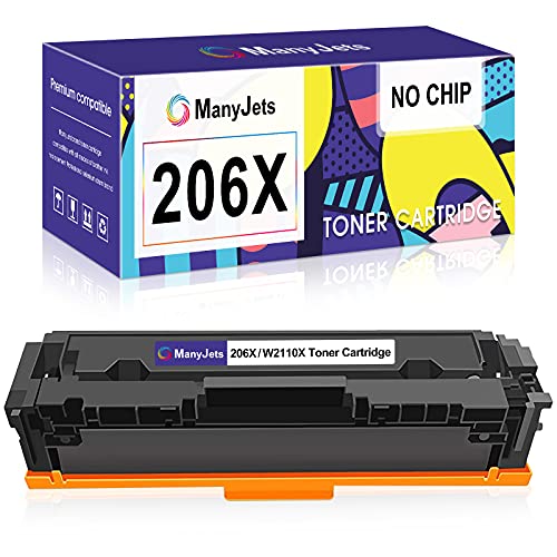 ManyJets 206X W2110X Compatible Toner Cartridge Replacement for HP 206X W2110X 206A W2110A Black use with HP M283fdw M255dw M283cdw M282nw Printer (Black,1-Pack,NO CHIP)