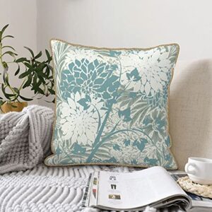 mapersu velvet throw pillows cover 18 x 18 inch green blue beige cushion cover with flower blooms leaves modern trim cushion case farmhouse home decorative