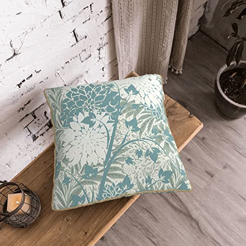 mapersu Velvet Throw Pillows Cover 18 X 18 Inch Green Blue Beige Cushion Cover with Flower Blooms Leaves Modern Trim Cushion Case Farmhouse Home Decorative