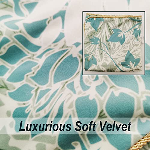 mapersu Velvet Throw Pillows Cover 18 X 18 Inch Green Blue Beige Cushion Cover with Flower Blooms Leaves Modern Trim Cushion Case Farmhouse Home Decorative