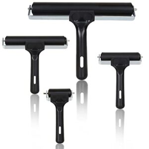 zoeyes 4 pack rubber brayer roller, vinyl rubber brayer, ink printmaking roller tool for crafting, painting, ink paint block stamping, wallpapers, gluing application (2.4”, 4”, 5.9”, 7.9”) - black