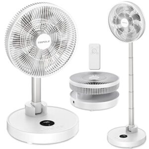 tripole 12'' standing fan oscillating pedestal fan, rechargeable battery operated fan quiet height adjustable floor fan with remote timer, foldaway portable fan for bedroom home travel, 5-31h working