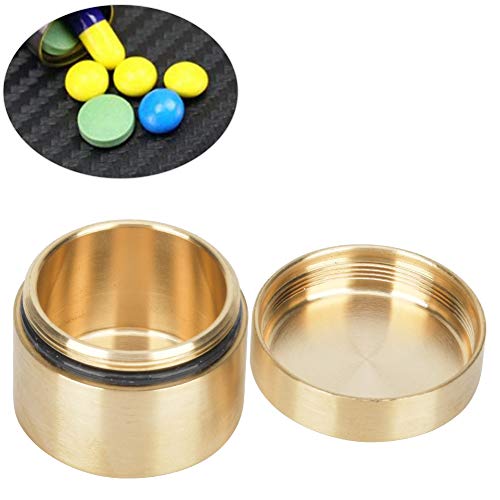 Alvinlite Jewelry Box, Round Jewelry Organizer Brass Storage Container Metal Pill Container Storage Box with Lid for Ring Necklace Earrings Gold(S)