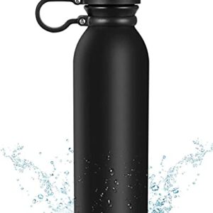 cocomum Stainless Steel Water Bottle|20 oz Vacuum Insulated Water Bottle|Insulated Double Wall Water Bottle Keep Hot & Cold,Leak Proof Sports Bottle,Wide Mouth Lids with Finger Belt-Black