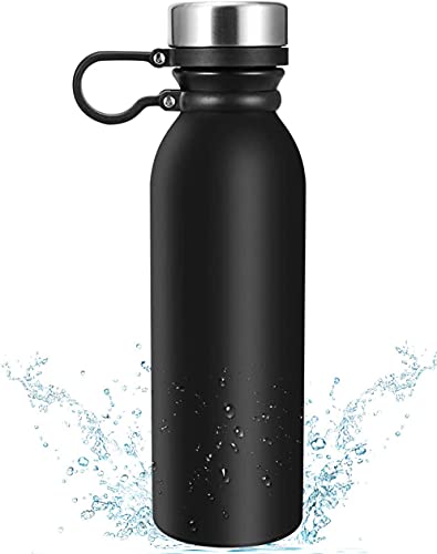 cocomum Stainless Steel Water Bottle|20 oz Vacuum Insulated Water Bottle|Insulated Double Wall Water Bottle Keep Hot & Cold,Leak Proof Sports Bottle,Wide Mouth Lids with Finger Belt-Black