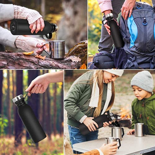 cocomum Stainless Steel Water Bottle|20 oz Vacuum Insulated Water Bottle|Insulated Double Wall Water Bottle Keep Hot & Cold,Leak Proof Sports Bottle,Wide Mouth Lids with Finger Belt-Black