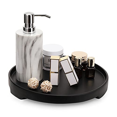 Lewondr Vanity Tray, Marbling Round Tray Resin Decorative Tray Organizer, Display Tray Storage Platter with Handle Table Storage with Elevated Foot for Cosmetic, Jewelry, 27 * 27cm - Matte Black