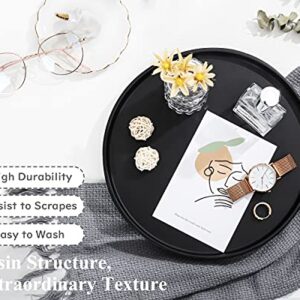 Lewondr Vanity Tray, Marbling Round Tray Resin Decorative Tray Organizer, Display Tray Storage Platter with Handle Table Storage with Elevated Foot for Cosmetic, Jewelry, 27 * 27cm - Matte Black