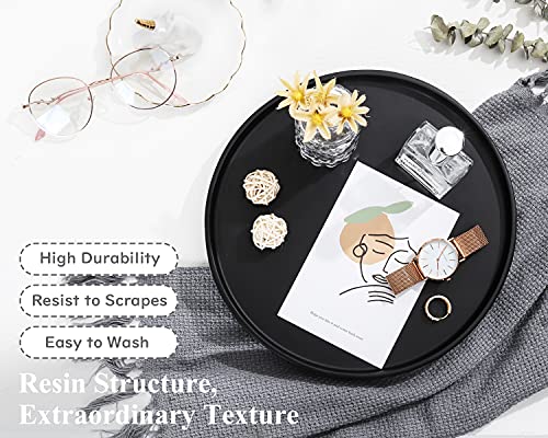 Lewondr Vanity Tray, Marbling Round Tray Resin Decorative Tray Organizer, Display Tray Storage Platter with Handle Table Storage with Elevated Foot for Cosmetic, Jewelry, 27 * 27cm - Matte Black