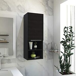 Tuhome Mila Wall-Mounted Bathroom Medicine Cabinet with Open & Closed Storage, Black Wenge