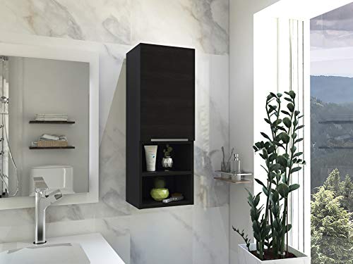 Tuhome Mila Wall-Mounted Bathroom Medicine Cabinet with Open & Closed Storage, Black Wenge