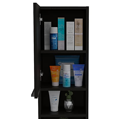 Tuhome Mila Wall-Mounted Bathroom Medicine Cabinet with Open & Closed Storage, Black Wenge